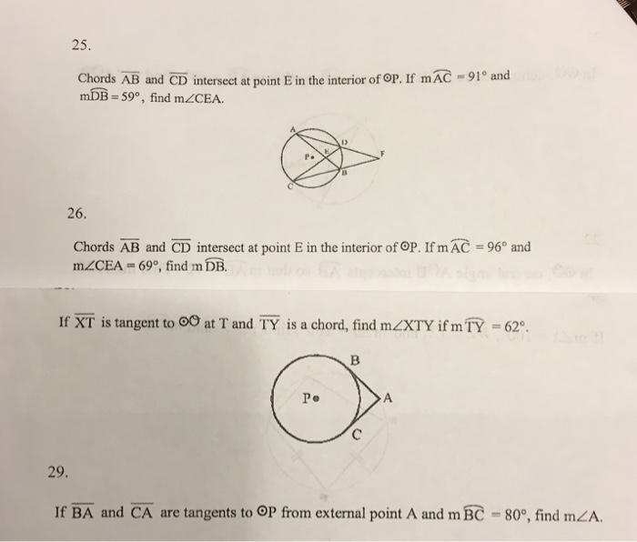 Solved Chords Ab And Cd Intersect At Point E In The Interior