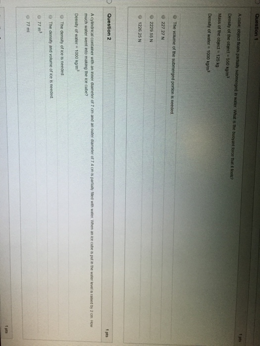 Solved 1. A cubic object floats partially submerged in | Chegg.com