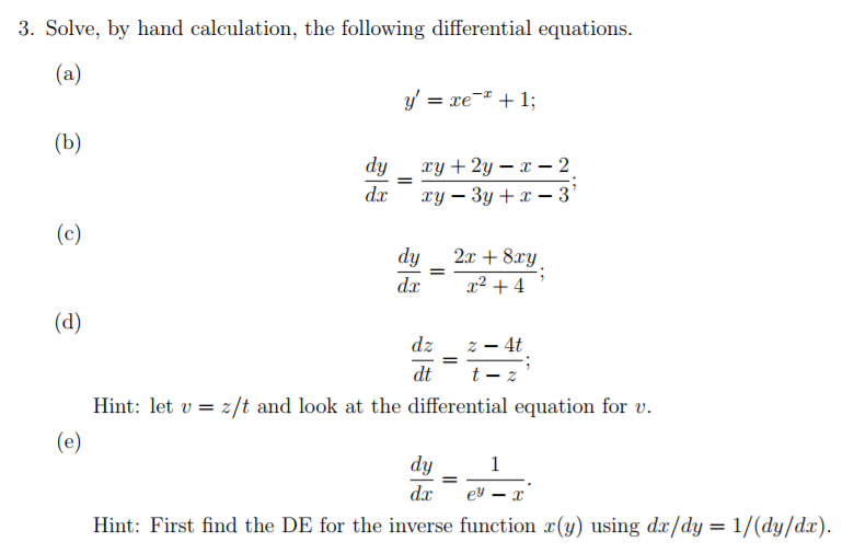 Solved 3. Solve, by hand calculation, the following | Chegg.com