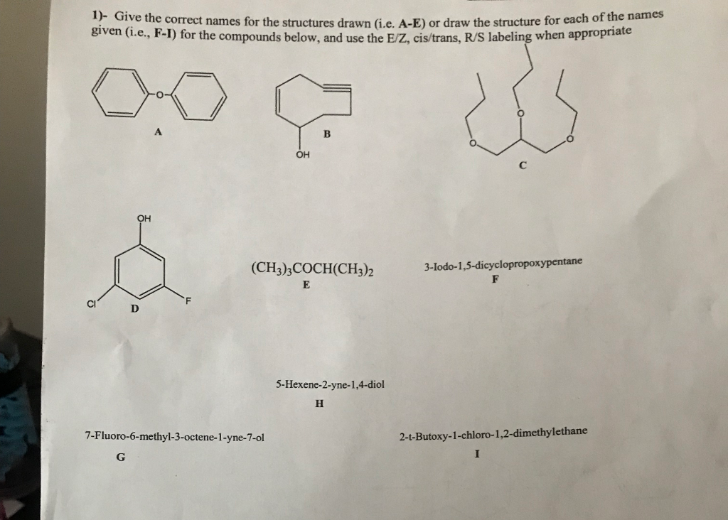 Solved 1)- Give the correct names for the structures drawn | Chegg.com