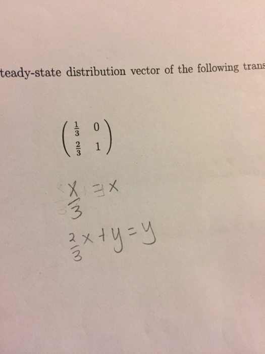 Solved Find the steady state distribution vector of the | Chegg.com