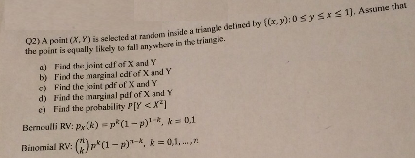 Solved Q2) A point (X, Y) is selected at random Inside a | Chegg.com