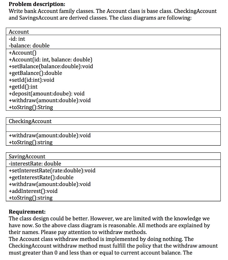 Solved Problem description: Write bank Account family | Chegg.com