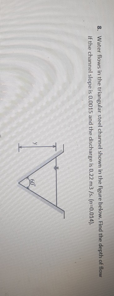 Solved 8. Water flows in the triangular steel channel shown | Chegg.com