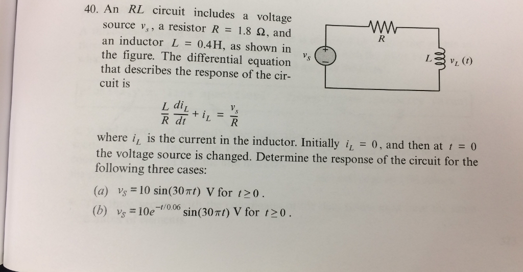 Solved 40. An RL circuit includes a voltage source v, a | Chegg.com