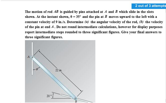 Solved The motion of rod Ab is guided by pins attached at A | Chegg.com