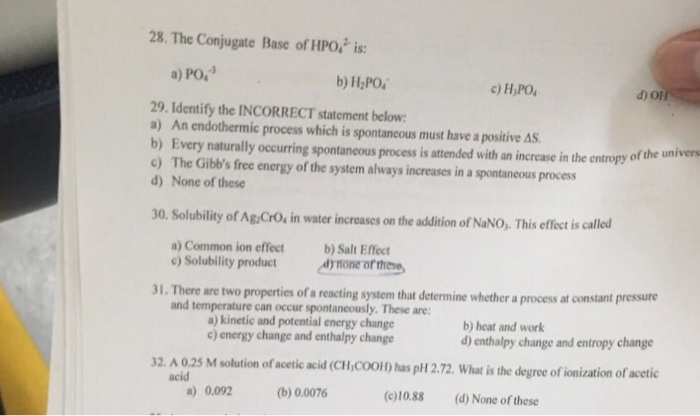 Solved The Conjugate Base Of Hpo 4 2 Is Po 4 3 H 2po 4