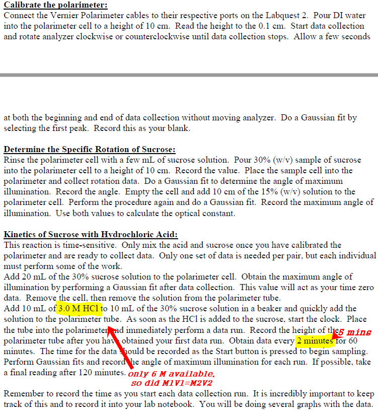Kinetics of Sucrose (Using Polarimetry) Sugars are | Chegg.com