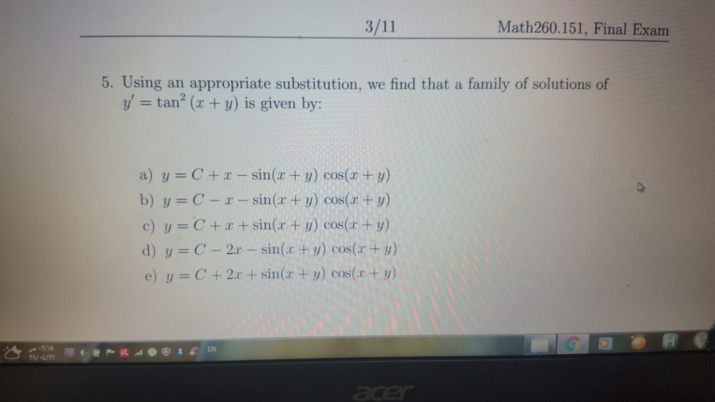 Solved Using an appropriate substitution, we find that a | Chegg.com