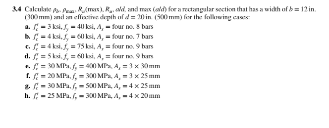 Solved Calculate Rho_b, Rho_max, R_u(max), R_u, a/d, and max | Chegg.com