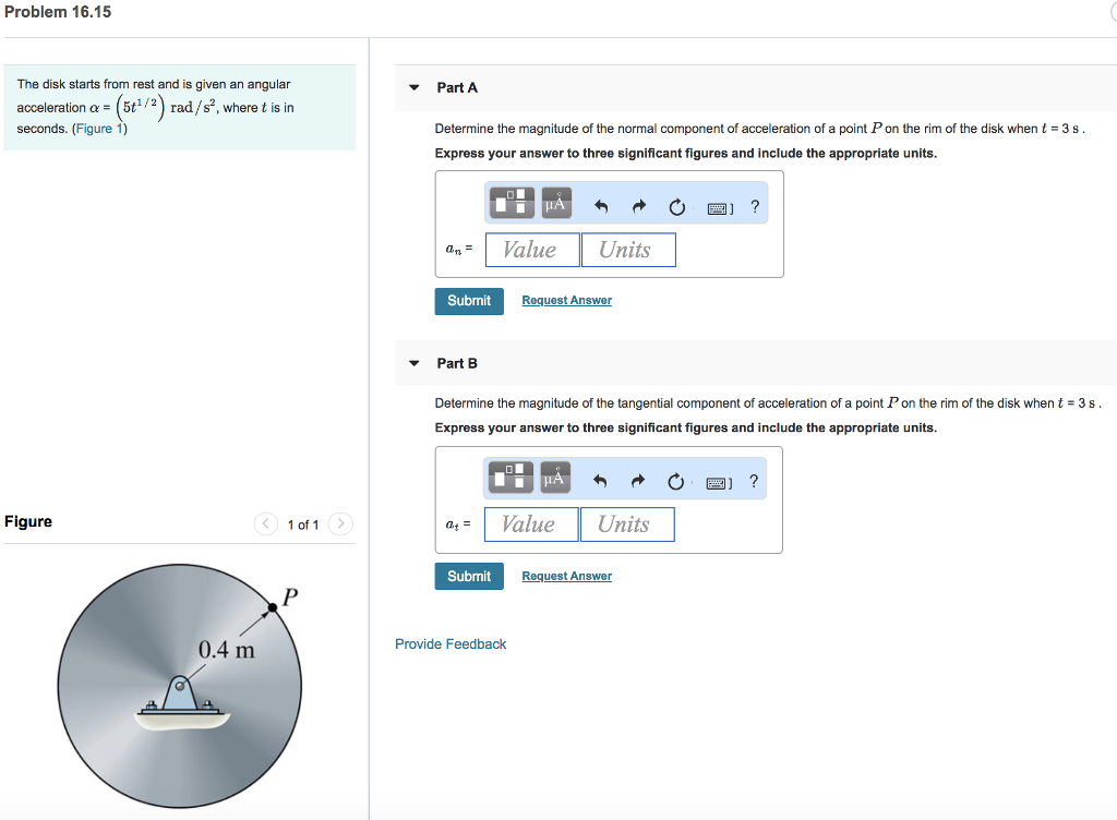 Solved Problem 16.15 The disk starts from rest and is given | Chegg.com