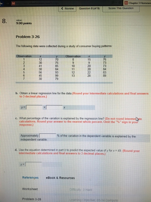 Solved The following data were collected during a study of | Chegg.com