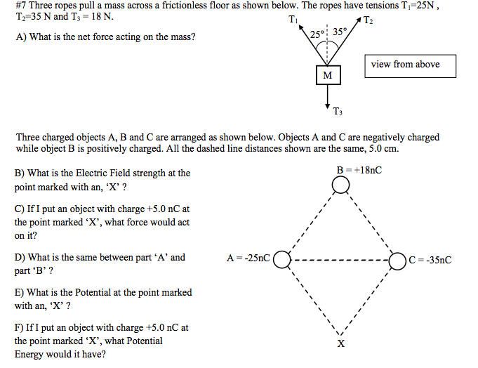 Solved Three ropes pull a mass across a frictionless floor | Chegg.com