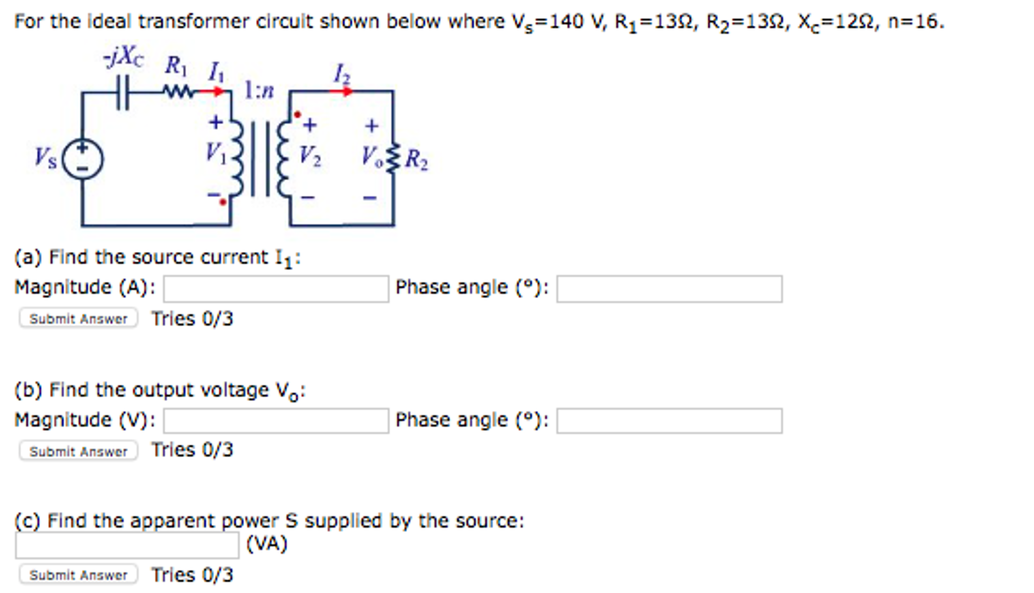 Solved For the ideal transformer circuit shown below where | Chegg.com