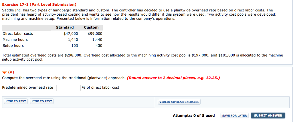 Solved Exercise 17-1 (Part Level Submission) Saddle Inc. has | Chegg.com