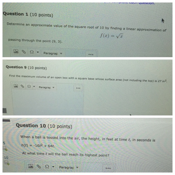 Solved linear approximation, maximum area, time | Chegg.com
