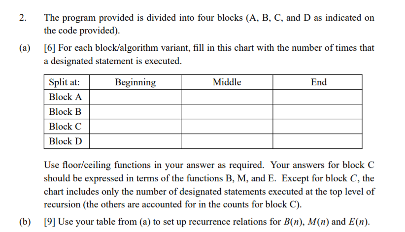 2. The program provided is divided into four blocks | Chegg.com