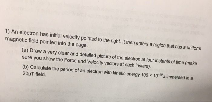 Solved An electron has initial velocity pointed to the | Chegg.com