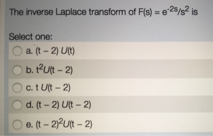 Solved The inverse Laplace transform of F(s) = e^-2s/s^2 is | Chegg.com