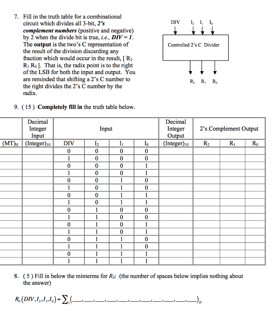 Solved 7. Fill in the truth table for a combinational | Chegg.com
