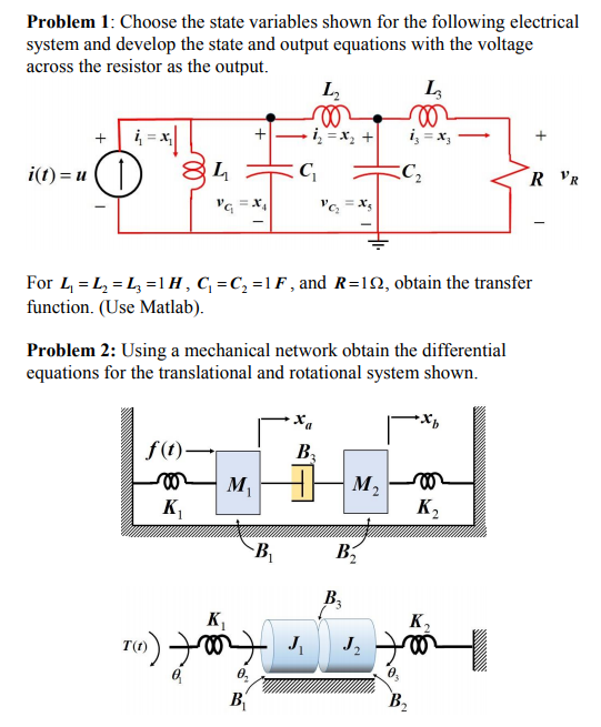 Solved Problem 1 Choose The State Variables Shown For The 2453