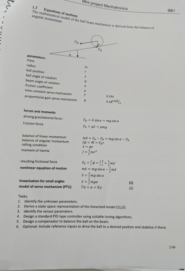 Solved Mini project Mechatronics BB1 1.3 Equations of | Chegg.com