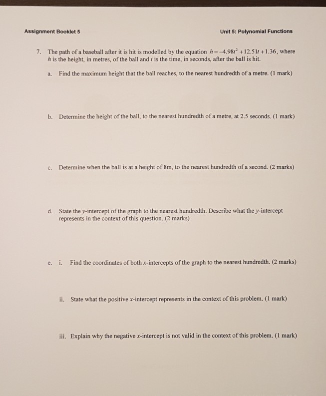Solved Assignment Booklet 5 Unit 5: Polynomial Functions 7. | Chegg.com Solved Assignment Booklet 5 Unit 5: Polynomial Functions 7. | Chegg.com