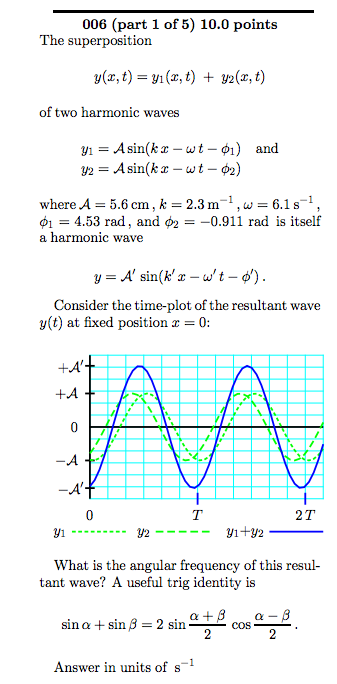 Solved The superposition y(x,t) = y1(x,t) + y2 (x,t) of two | Chegg.com