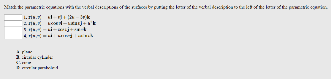 Solved Match the parametric equations with the verbal | Chegg.com