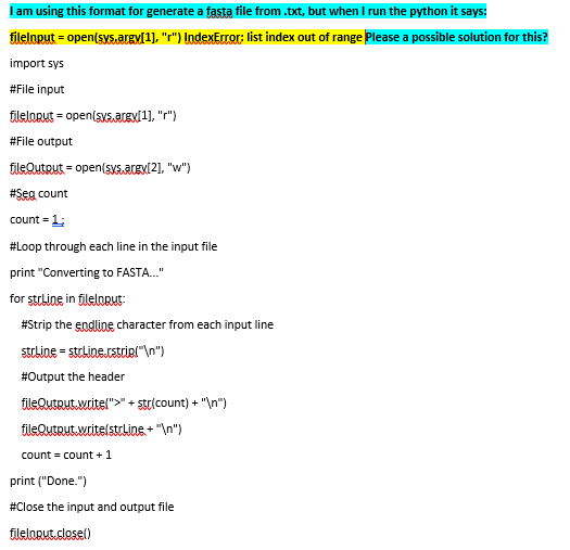 Solved I Am Using This Format For Generate A Fasta File