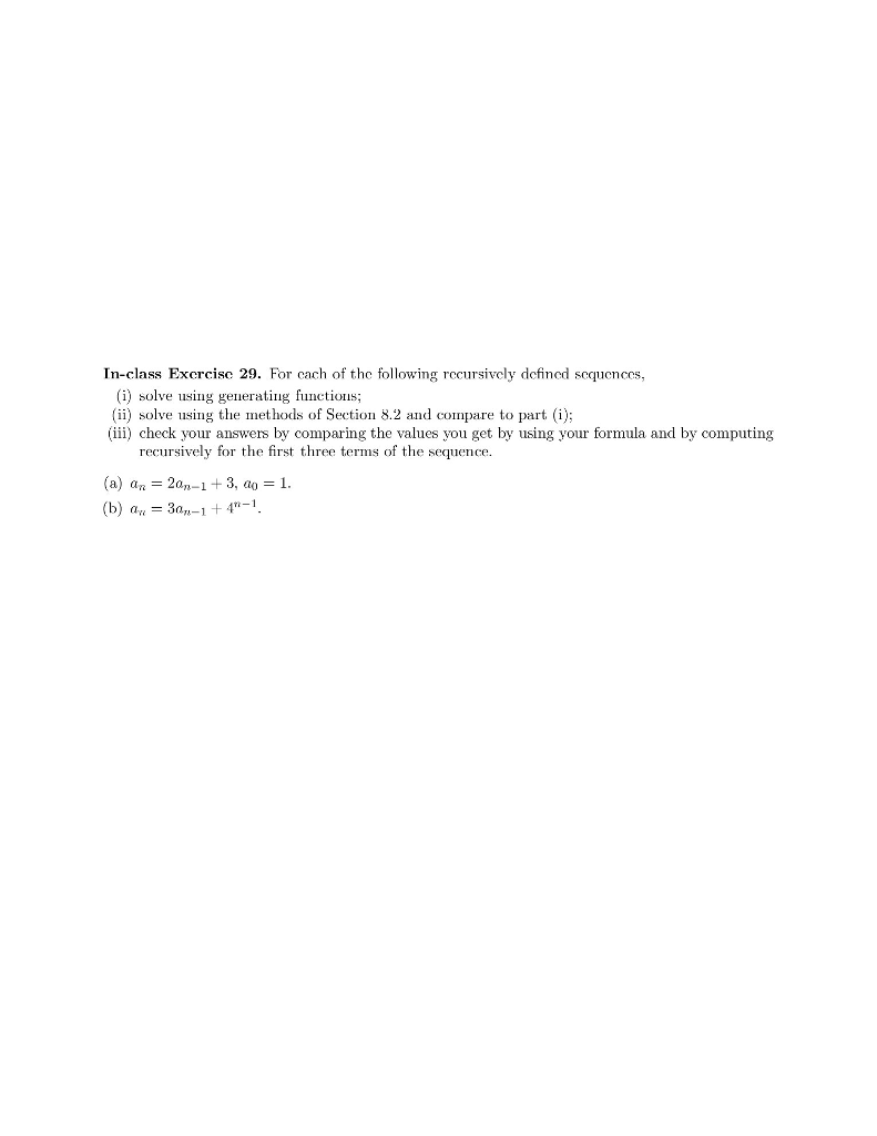 Solved For each of the following recursively defined | Chegg.com