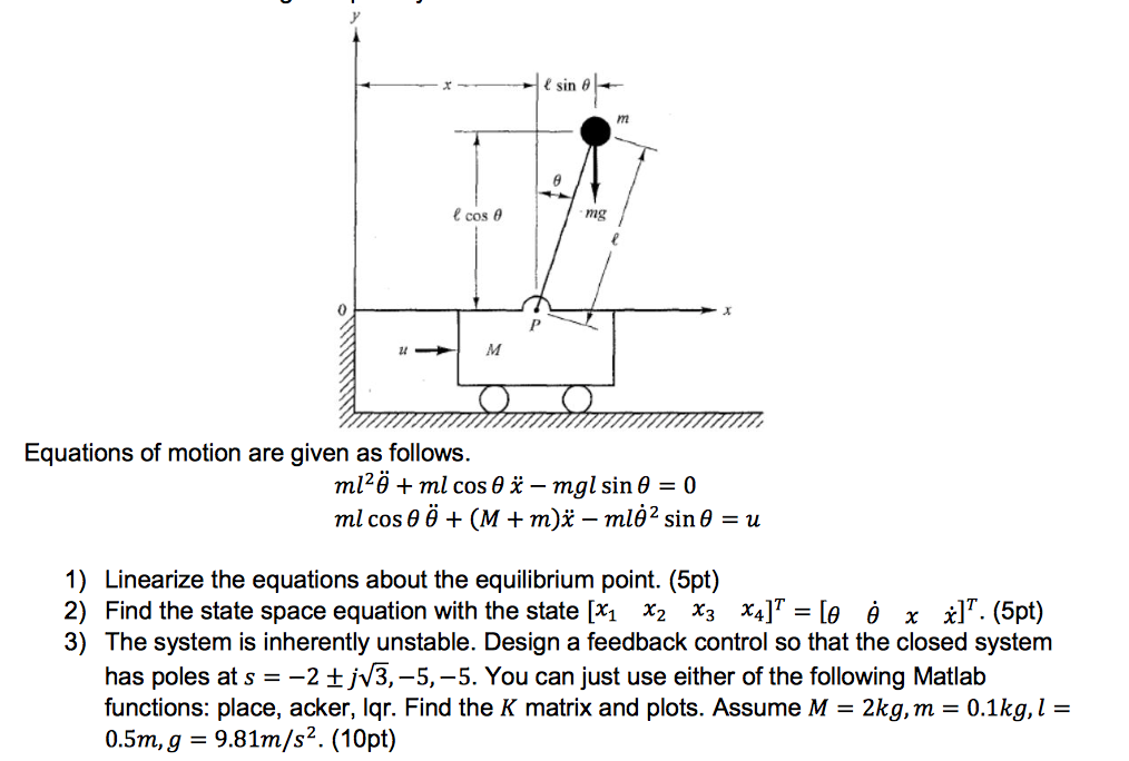 Solved |sin θ ecos θ mg 0 Equations of motion are given as | Chegg.com