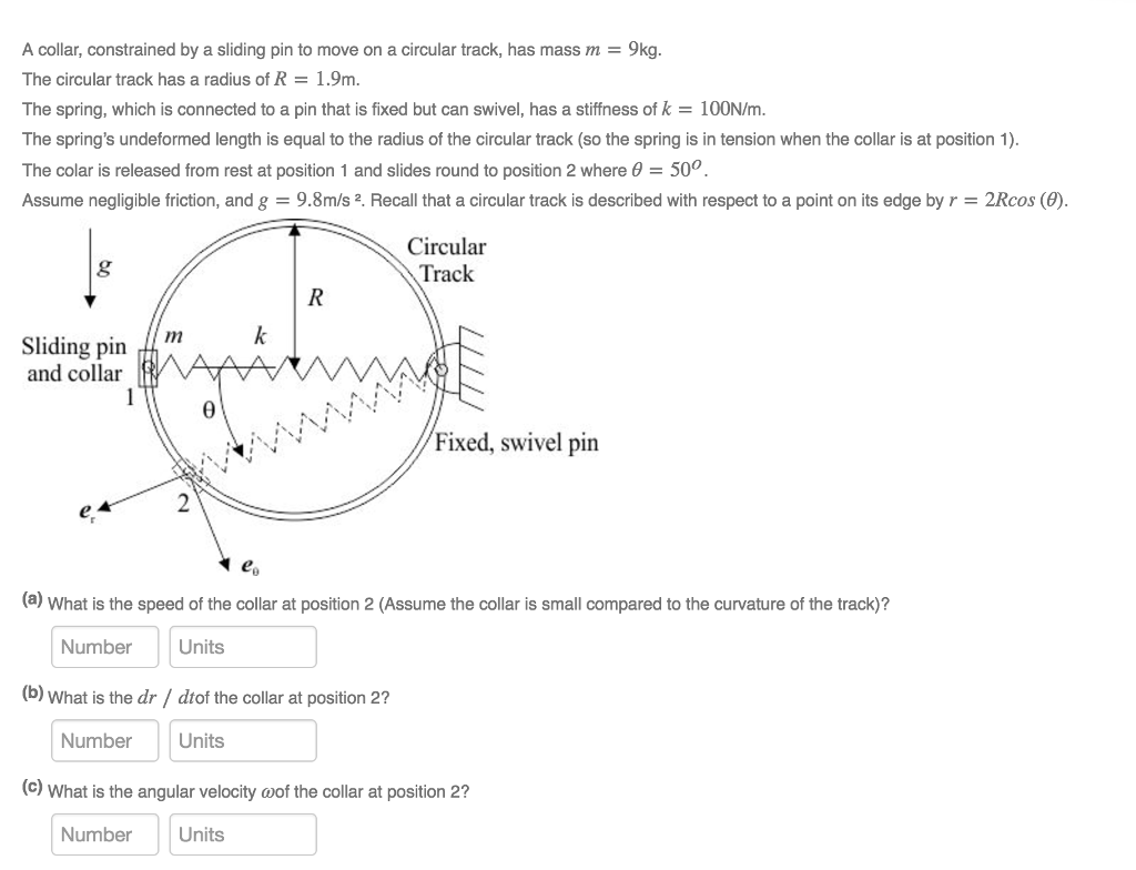 Solved A collar, constrained by a sliding pin to move on a | Chegg.com