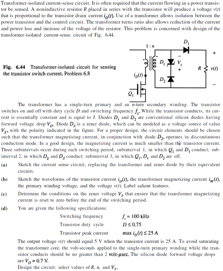 Solved Transformer-isolated current-sense circuit. It is | Chegg.com