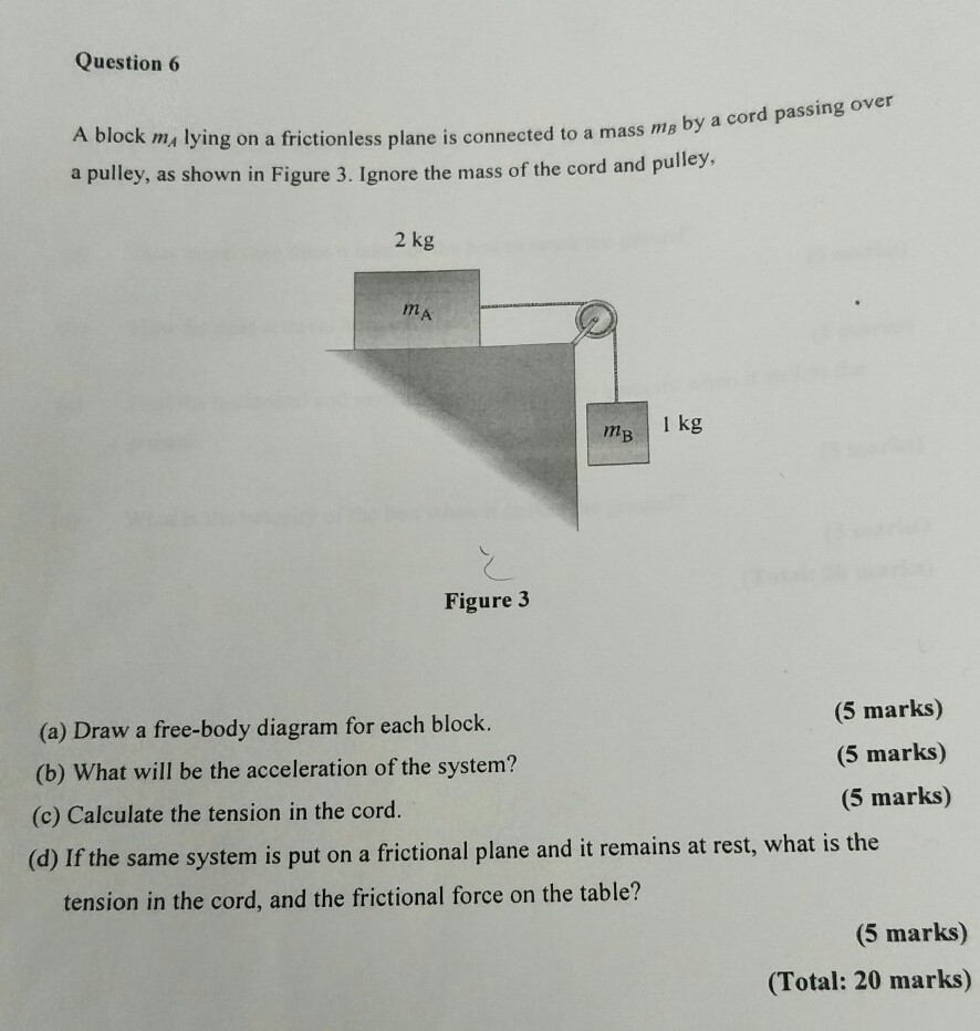 Solved Question 6 cord passing over lying on a frictionless | Chegg.com