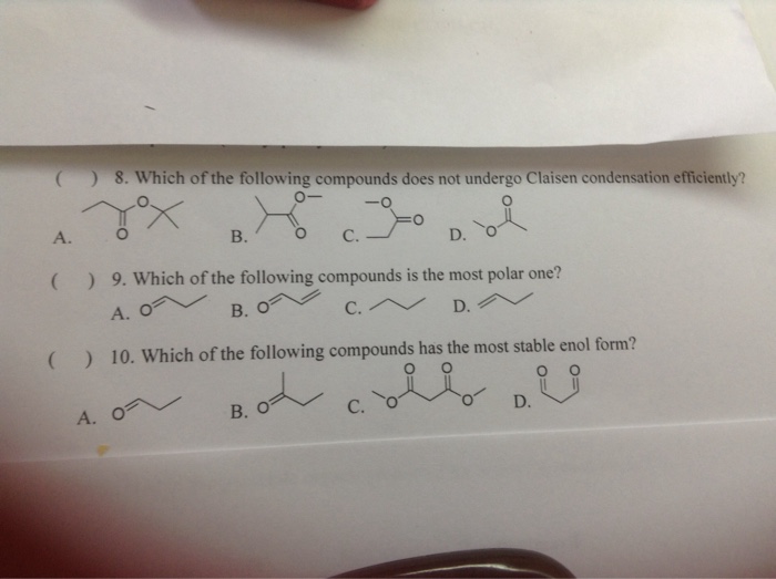 Solved 8. Which of the following compounds does not undergo | Chegg.com