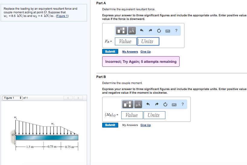 Solved Part A Replace the loading by an equivalent resultant | Chegg.com