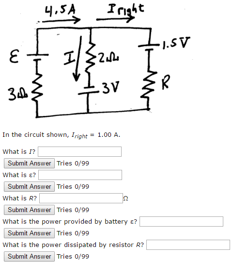 Solved Iright 4 SA 3V In the circuit shown, Iright 1.00 A. | Chegg.com