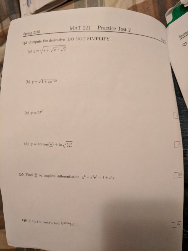 Solved Mat 221 Practice Test 2 Spring 2018 Q4 Compute The