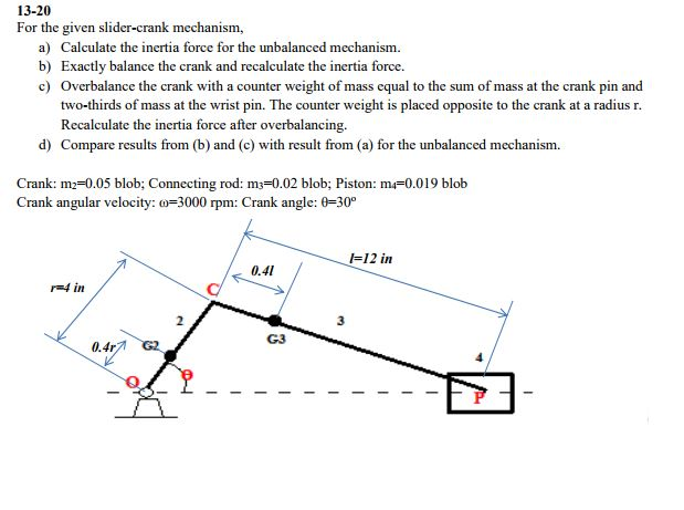 Solved 13-20 a) c) For the given slider-crank mechanism, | Chegg.com