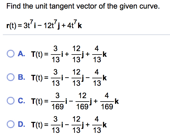 Solved Find the unit tangent vector of the given curve. r(t) | Chegg.com