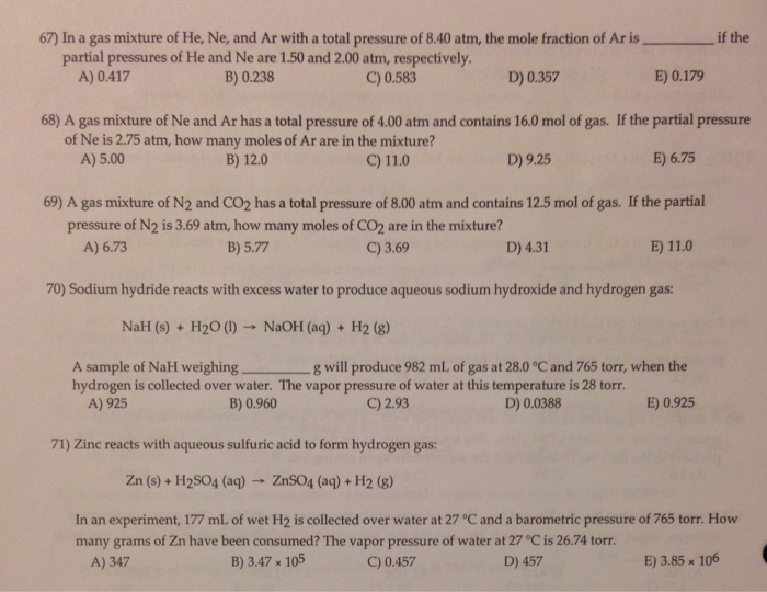 Solved 67) In a gas mixture of He, Ne, and Ar with a total | Chegg.com