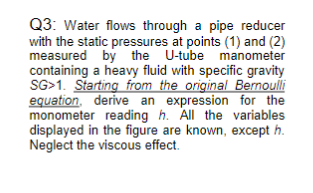 Solved Q3: Water flows through a pipe reducer with the | Chegg.com