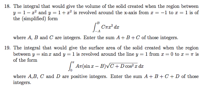 Solved The integral that would give the volume of the solid | Chegg.com