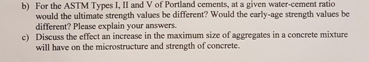 Solved For the ASTM Types I, II and V of Portland cements, | Chegg.com