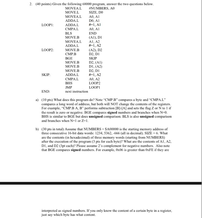 2. (40 points) Given the following 68000 program, | Chegg.com