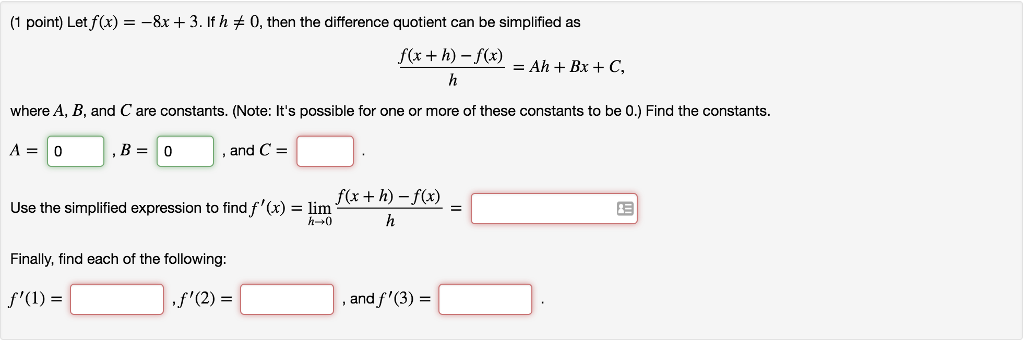 Solved Let f(x) = -8x + 3. If h notequalto 0, then the | Chegg.com