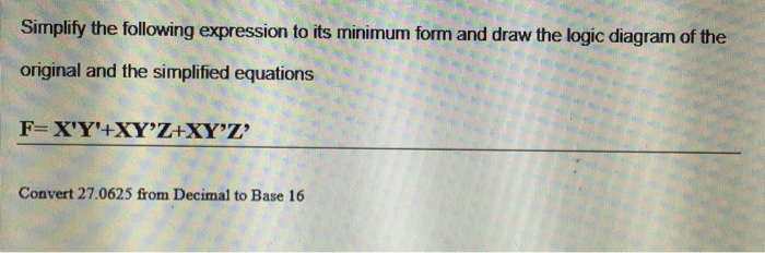 Solved Simplify the following expression to its minimum form | Chegg.com