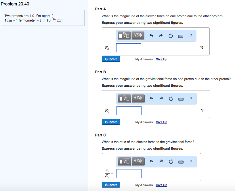 Solved Two protons are 4.0 fm apart. (1 fm =1 femtometer = 1 | Chegg.com