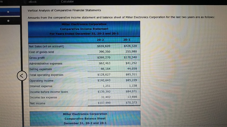 Solved eBook Calculator Vertical Analysis of Comparative | Chegg.com